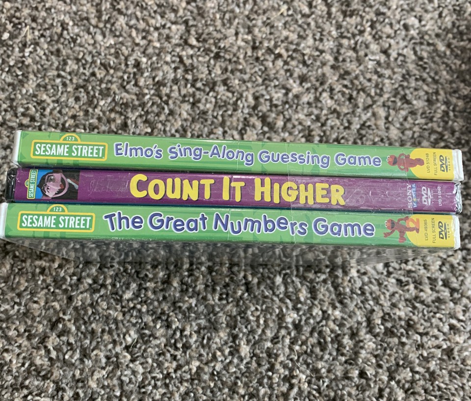 3 Sesame Street DVD Set NEW- Elmos Sing Along Guessing Game, Count It ...