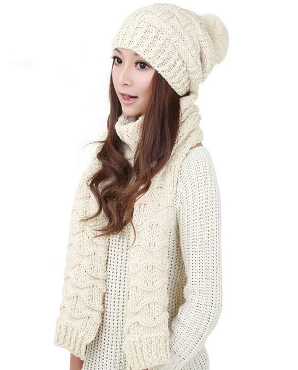 Women's Girls Winter Scarf & Hat Set Warm Knitted Beanie Scarves Knit ...