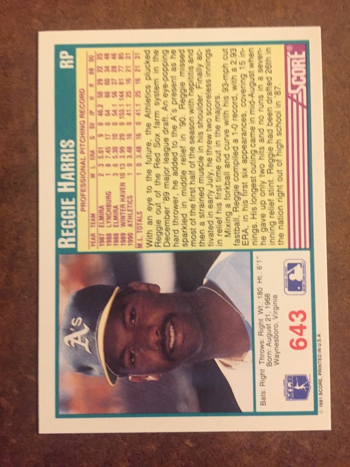 Reggie Harris 643 Score 1991 MLB Baseball Trading Card | eBay