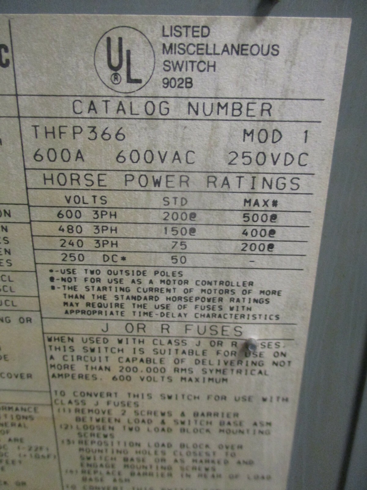 GE AV LINE QMR/THFP SWITCHBOARD 1200 AMP 277/480 VOLT- E2346 | eBay