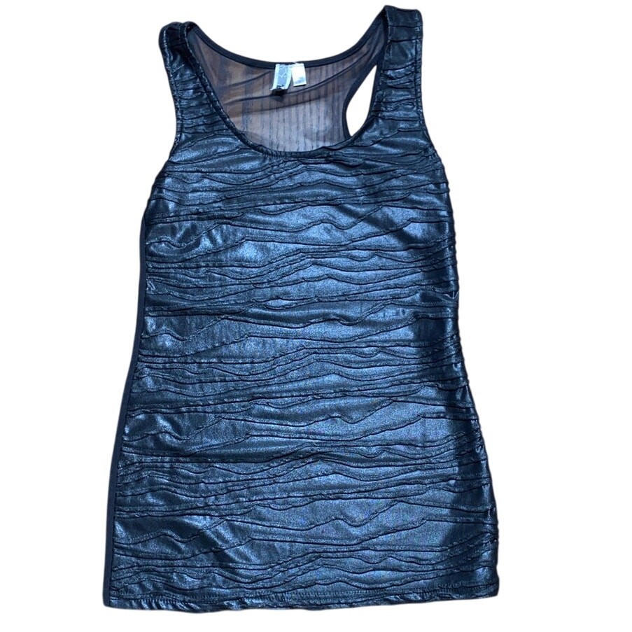 BKE Black Zebra Metallic Textured Tank Top Sheer Back Size S Grunge Alt ...