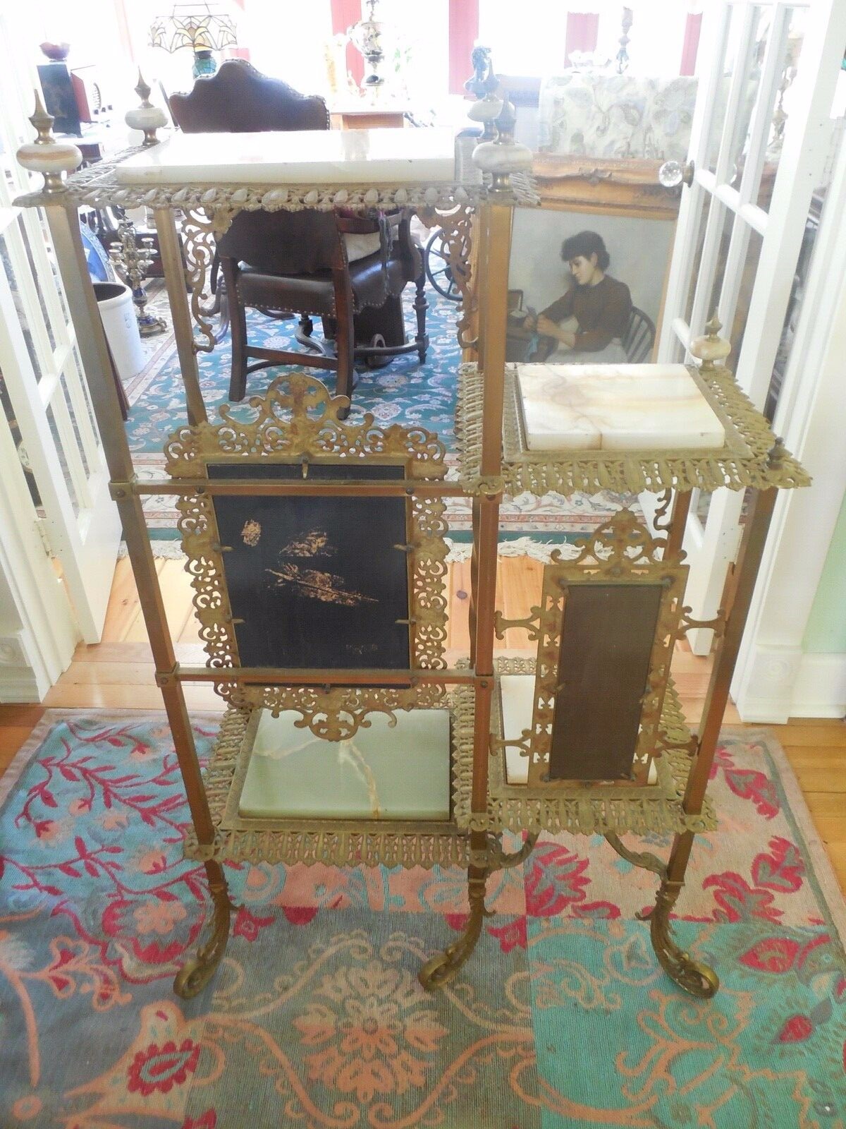 ANTIQUE VICTORIAN BRASS AND MARBLE/ONYX DISPLAY STAND w/ MIRRORS | eBay