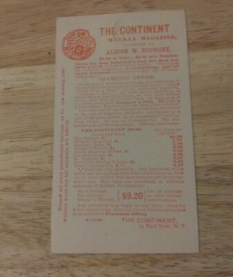 1885 Subscription Postcard from The Continent Weekly Magazine | eBay