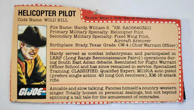1983 GI Joe Wild Bill v1 Dragonfly Helicopter Pilot Action Figure File ...