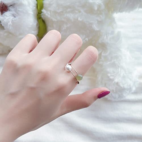 Minimalist Open Rings Adjustable Hetian Jade Single Lap (Jade & Crystal ...