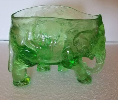 Rare Fenton 1929 Green Glass Elephant Flower Bowl Planter #1618 ~ as is ...