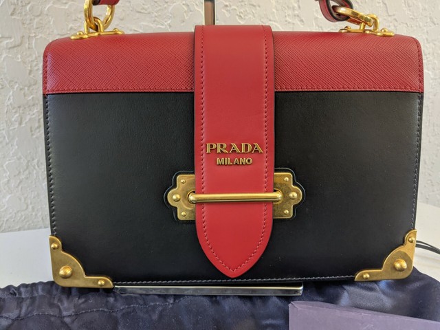 Authentic PRADA Cahier Large Shoulder Bag Black/Red 1BD178 Women for ...