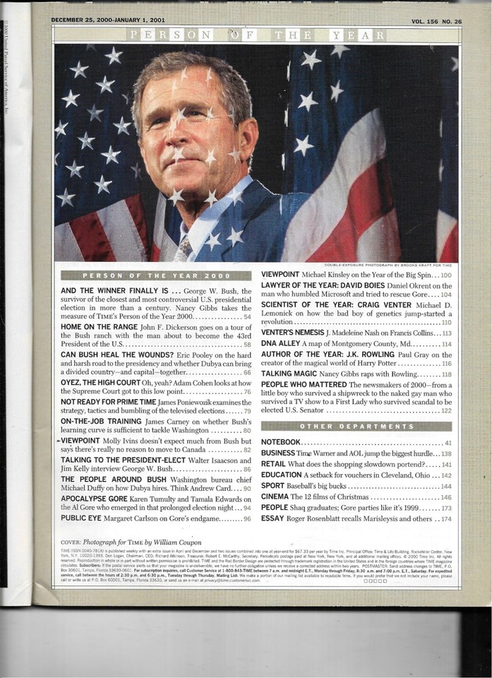 Time Magazine December 25, 2000- Person Of The Year- George W. Bush | eBay