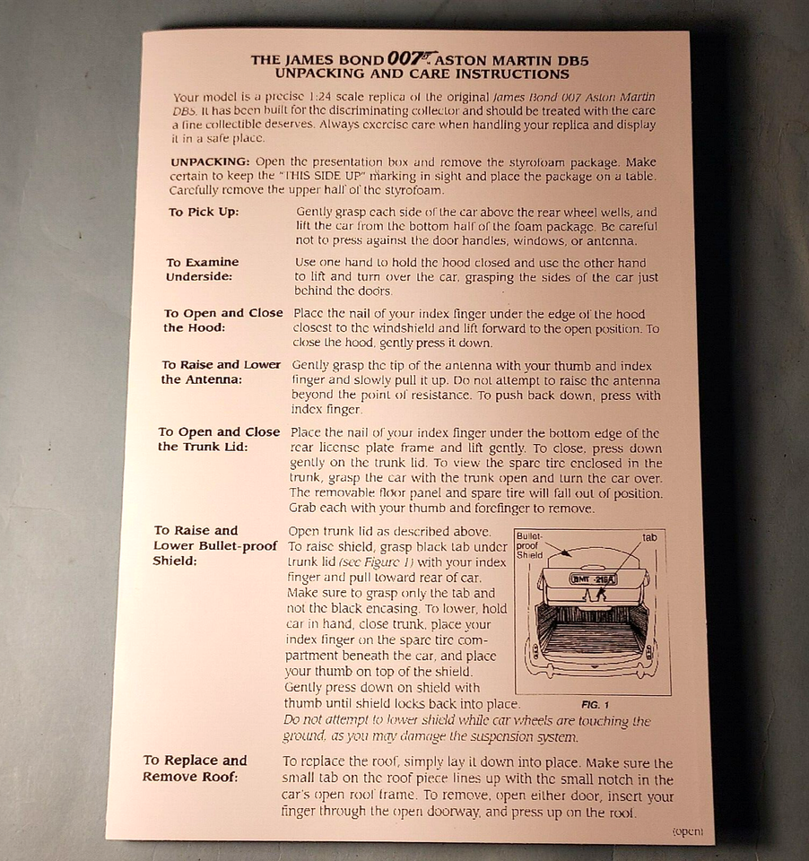 Danbury Mint James Bond Aston Martin DB5 1964 Care Instruction Folder ...