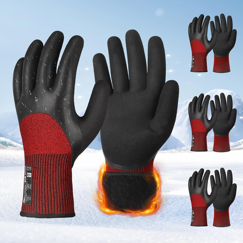 3 Pairs Winter Work Gloves with 3/4 Double-Dipped Coating, Thermal ...