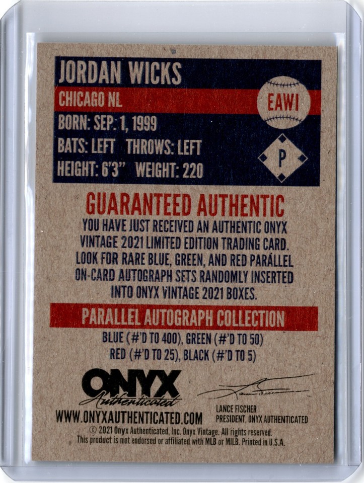 2021 Onyx Vintage Extended Blue Ink Jordan Wicks Auto (B33) A34 Cubs | eBay