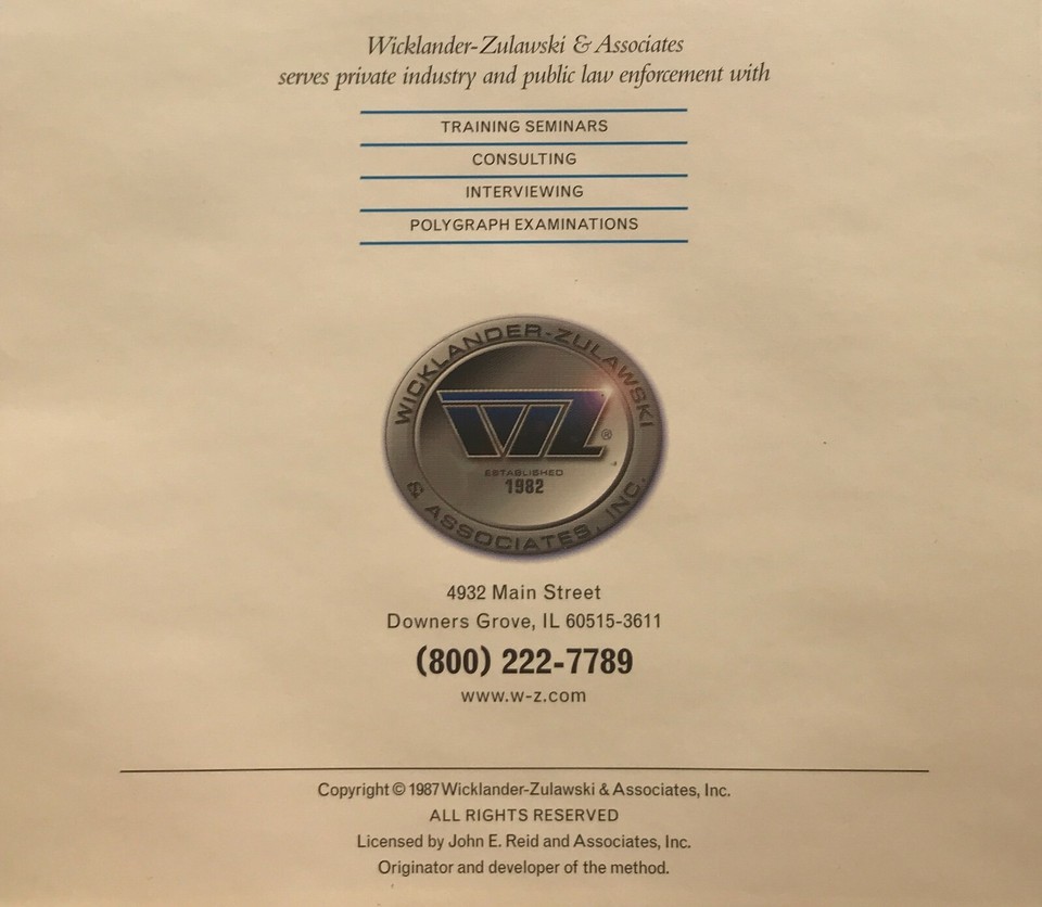 Wicklander - Zulawski : Interview and Interrogation Techniques (CD 1987 ...