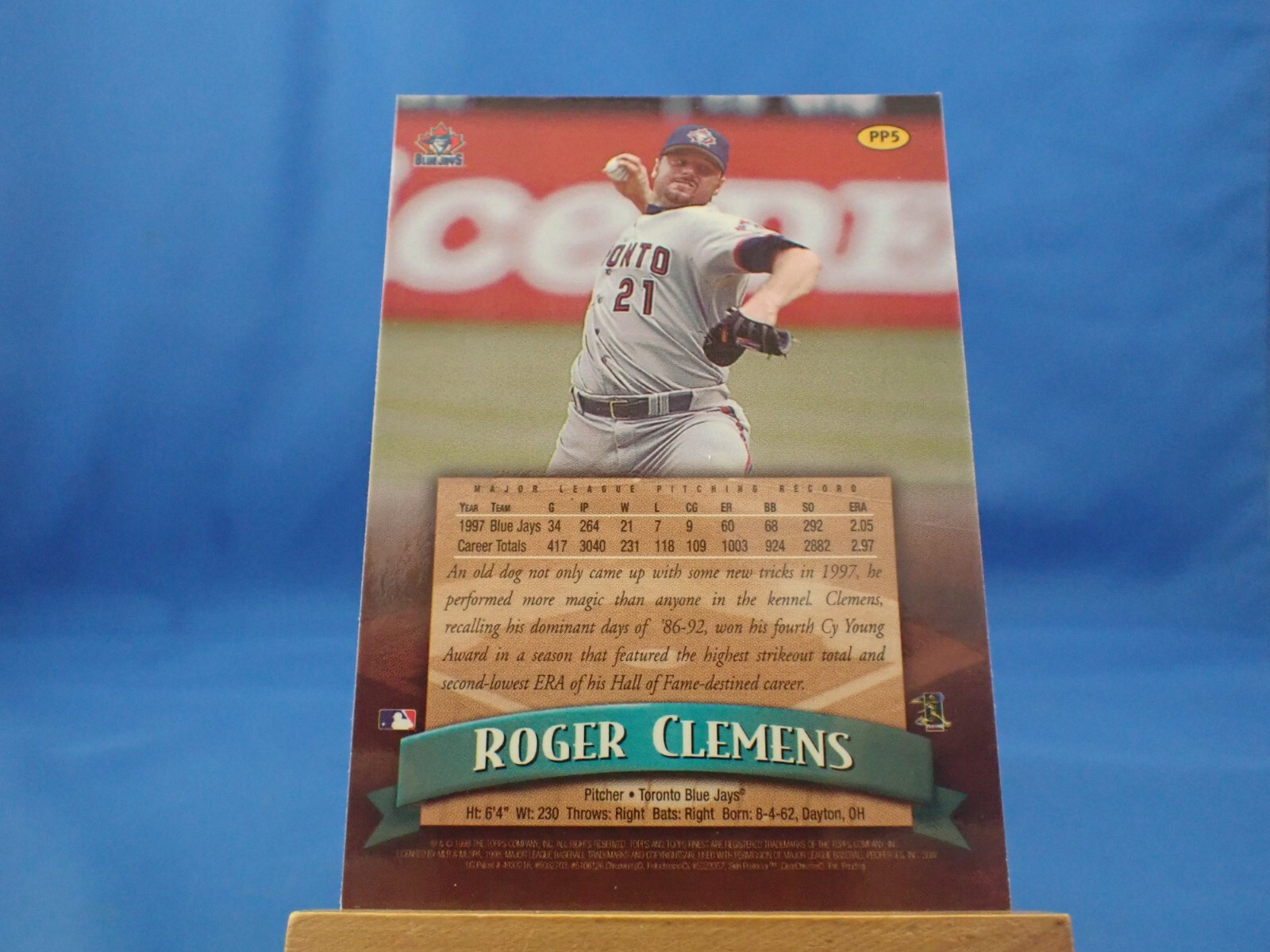 Roger Clemens Topps Finest 1998 PP5 With Protective Coating Peel ...