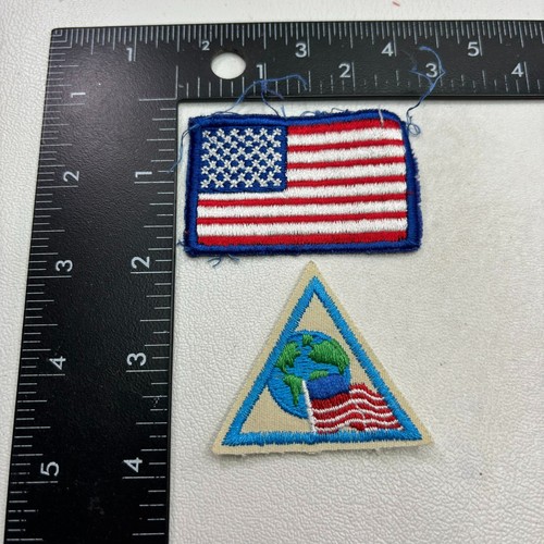 2 Patches BOTH USA FLAG THEME, 1 TRIANGLE w/ EARTH Patch Patriotic ...