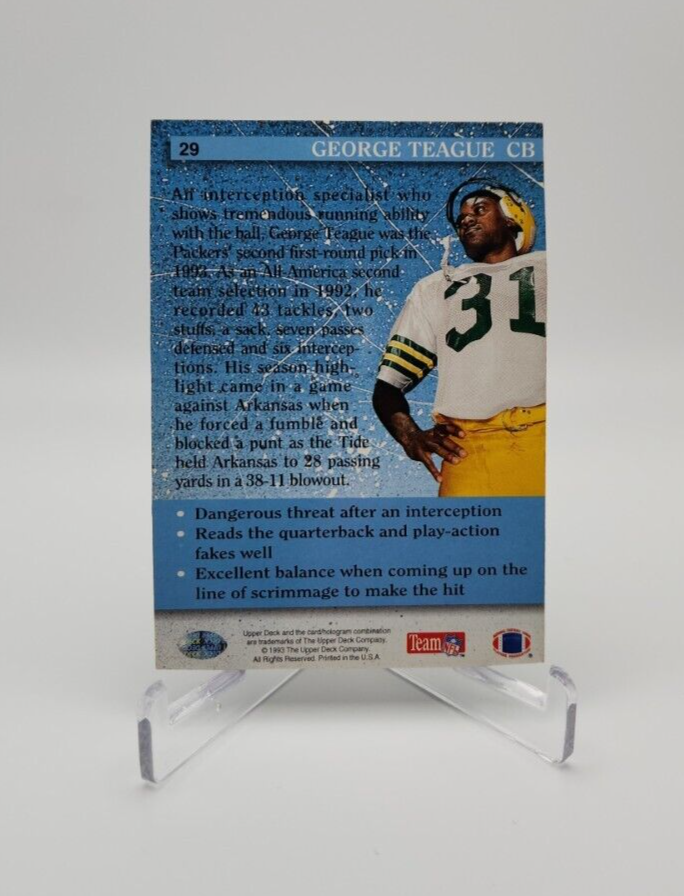 George Teague - 1993 - Upper Deck - Star Rookie - Green Bay Packers ...