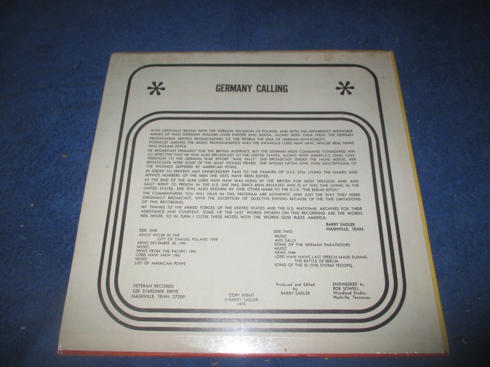 BARRY SADLER - GERMANY CALLING - AXIS SALLY-LORD HAW HAW NEW SEALED LP ...