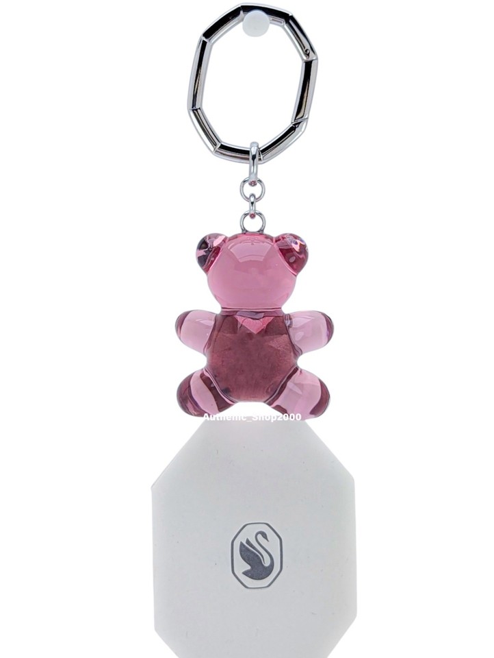 NEW Genuine SWAROVSKI Pink Teddy Bear Heart Keychain KeyRing Bag Charm ...