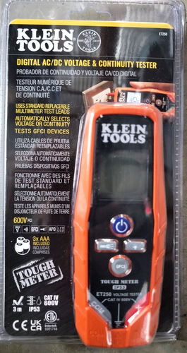 Klein Tools Digital AC/DC Voltage & Continuity Tester ET250 New Sealed ...