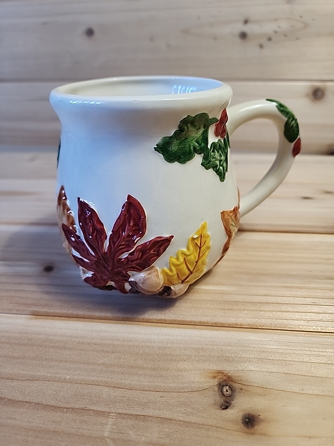 Vintage WCL solid ceramic pottery Coffee Cup mug autumn leaves/ acorns ...