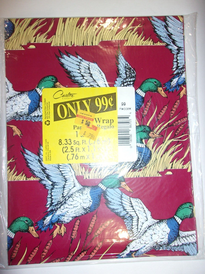 New Vintage Carlton Cards Wrapping Paper Gift Wrap Mallard Ducks Birds ...