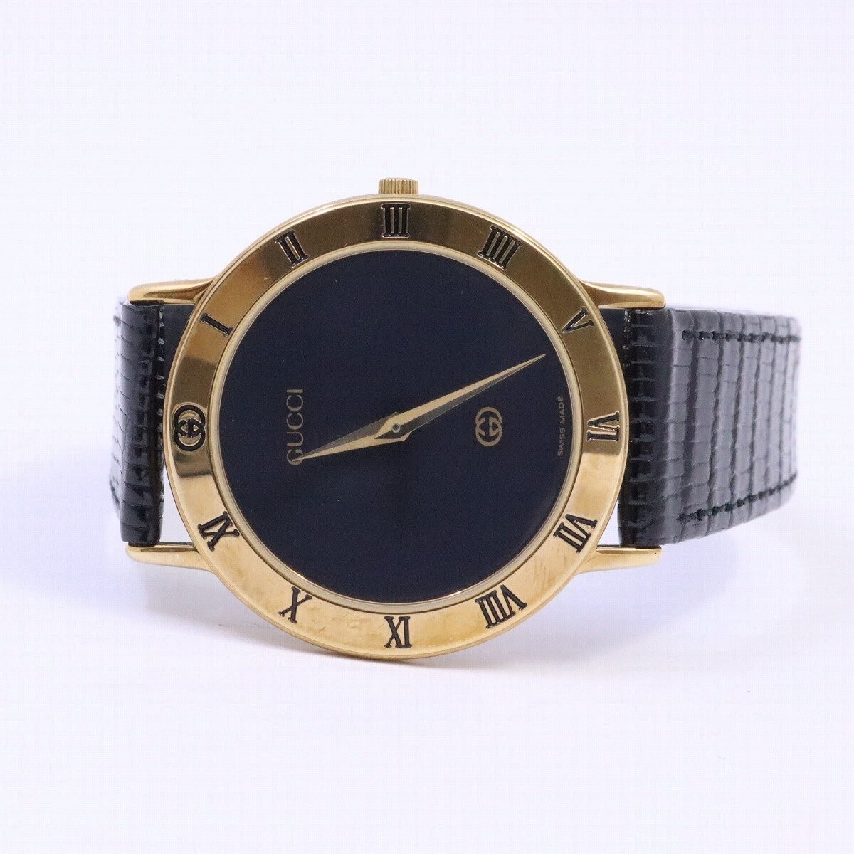 Gucci 3000M 33mm Watch Quartz Men's Genuine Belt Black Dial Gold ...