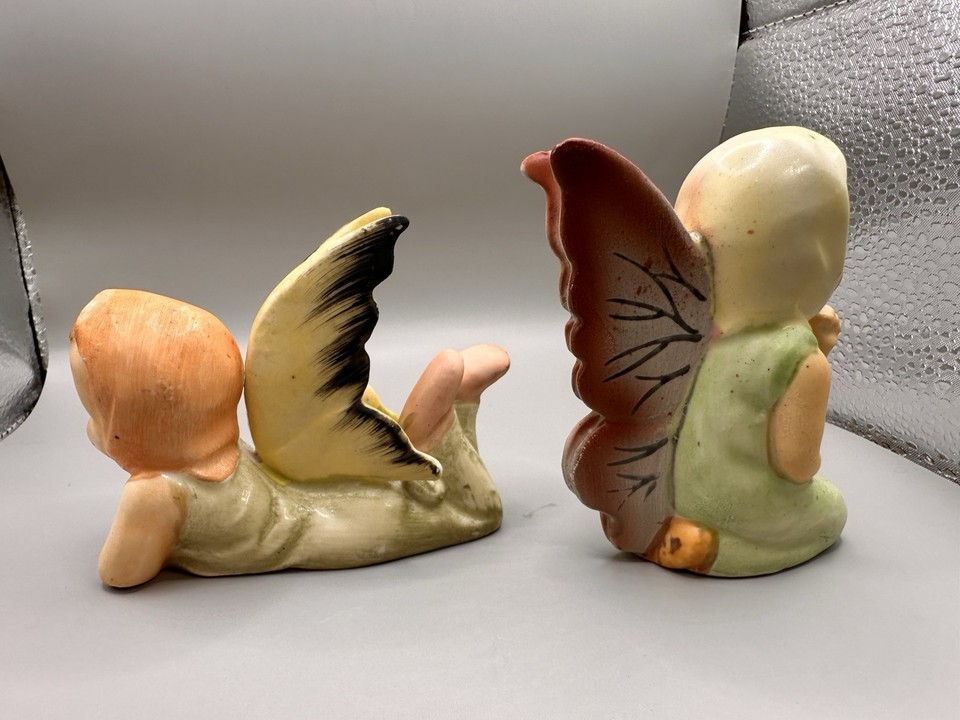 Vtg Made in Japan Ceramic Pixie Fairy Figurines – Pair Pastel Baby ...