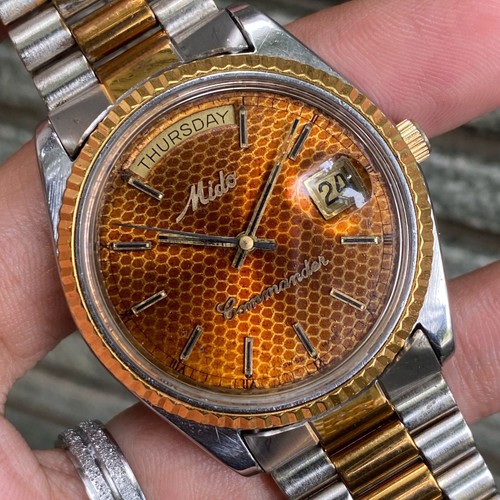 Rare MIDO President Day Date Honeycomb Dial Automatic ETA Vintage Swiss ...