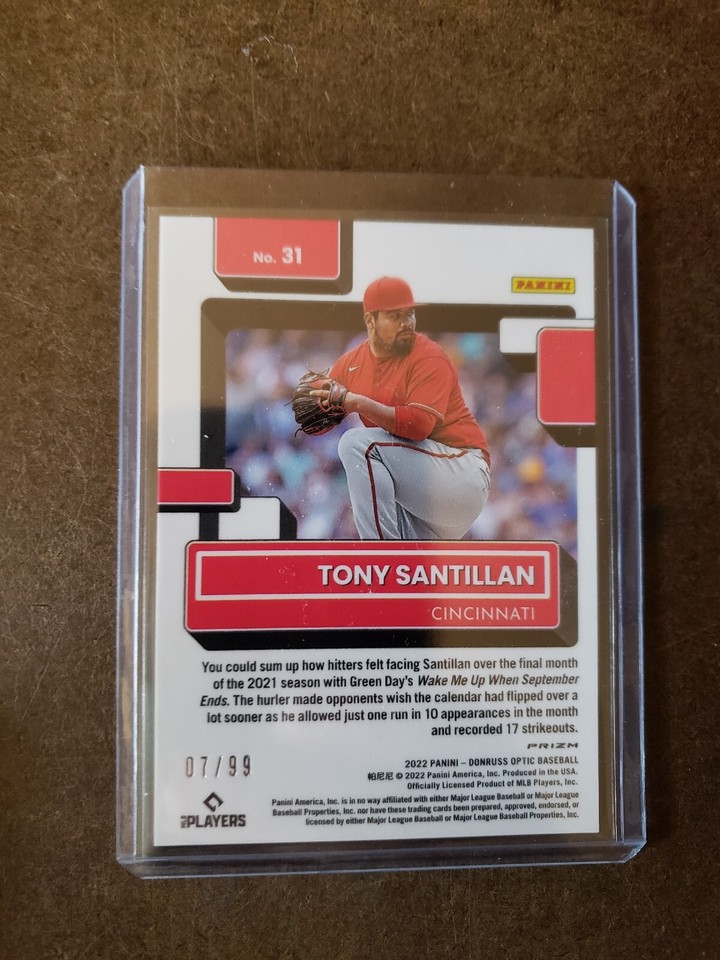 7/99 SP Tony Santillan 2022 Donruss Optic Rated Rookie Red Dragon Prizm ...