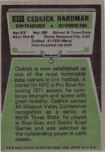 1975 Topps #511 Cedrick Hardman G/VG p2s-14645 | eBay