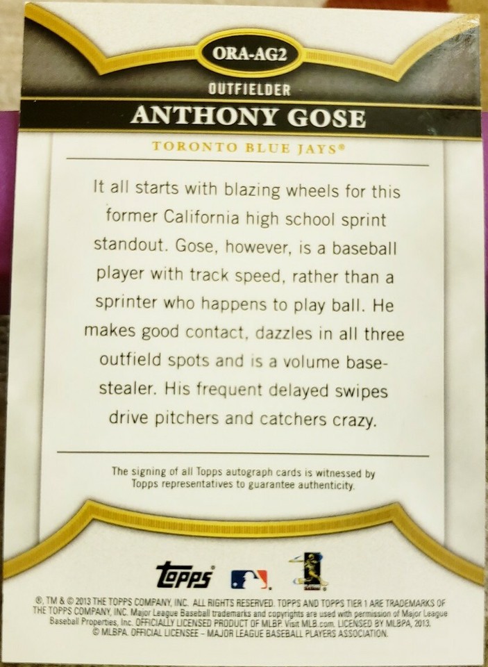 ANTHONY GOSE 2013 Topps Tier One Baseball On the Rise AUTO #/399 #AG2 ...