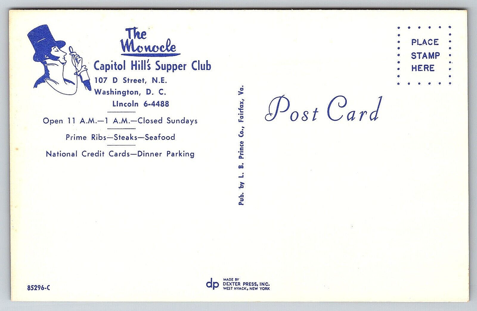 Vintage Photo Postcard Washington DC Monocle Capitol Hills Supper Club ...