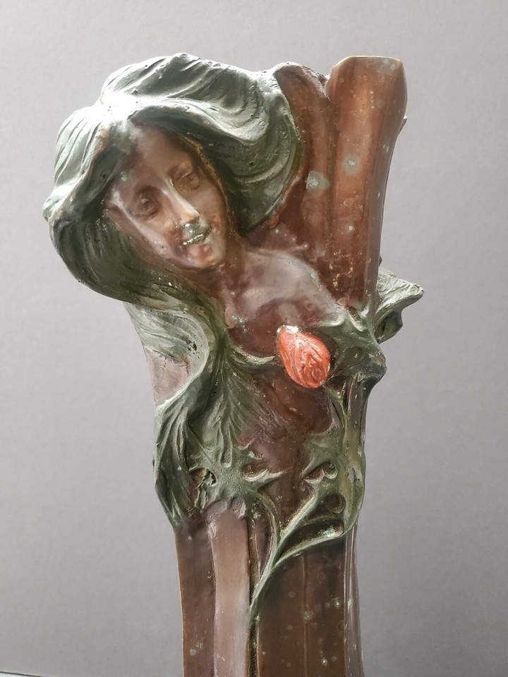 Signed Patinated Bronze Art Nouveau Vase Maiden & Roses By Francesco Flora 16.5" | eBay