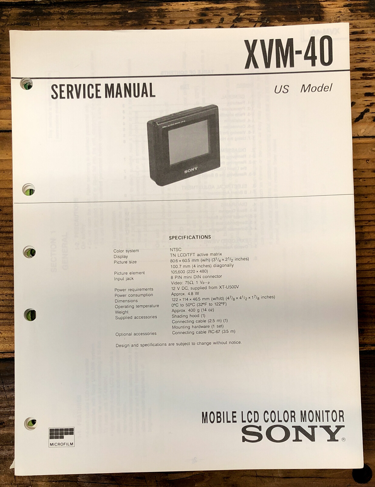 Sony XVM-40 Monitor Service Manual *Original* | eBay