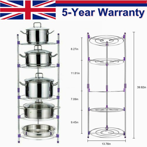 5 Tier Kitchen Pan Stand Saucepan Pot Rack Chrome Storage Organiser ...