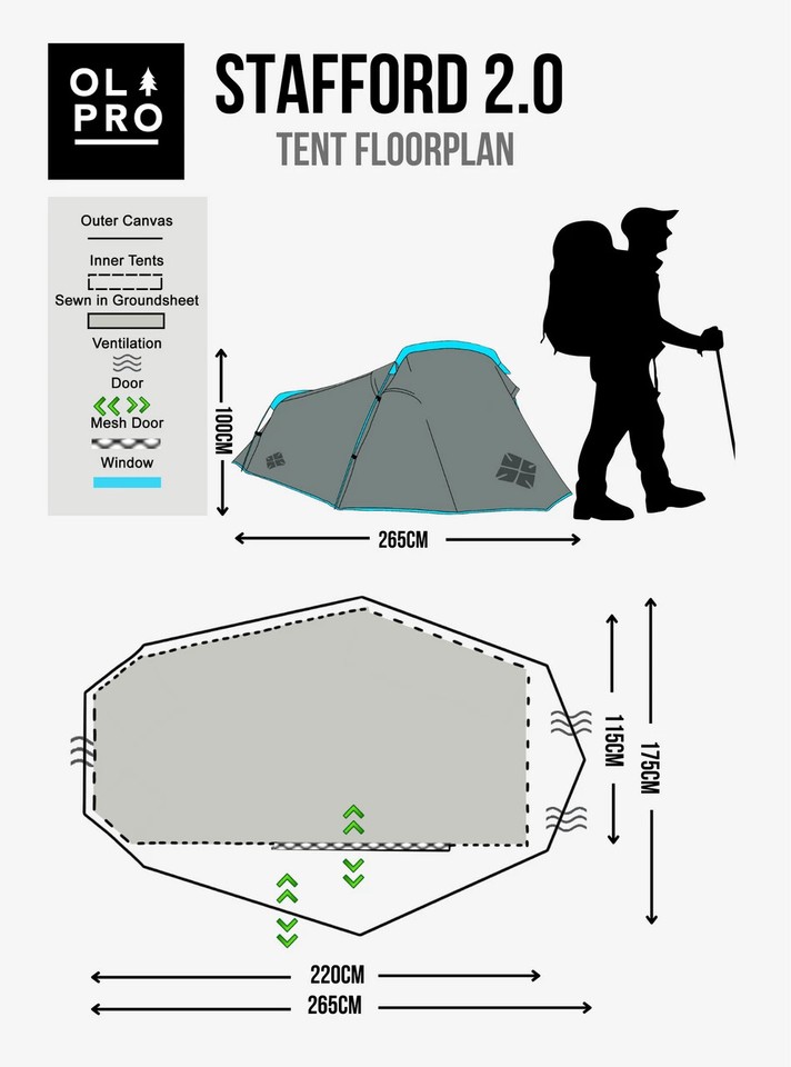 OLPRO Stafford 2.0 2 Person Tent - Lightweight Hiking/Backpacking/Wild ...