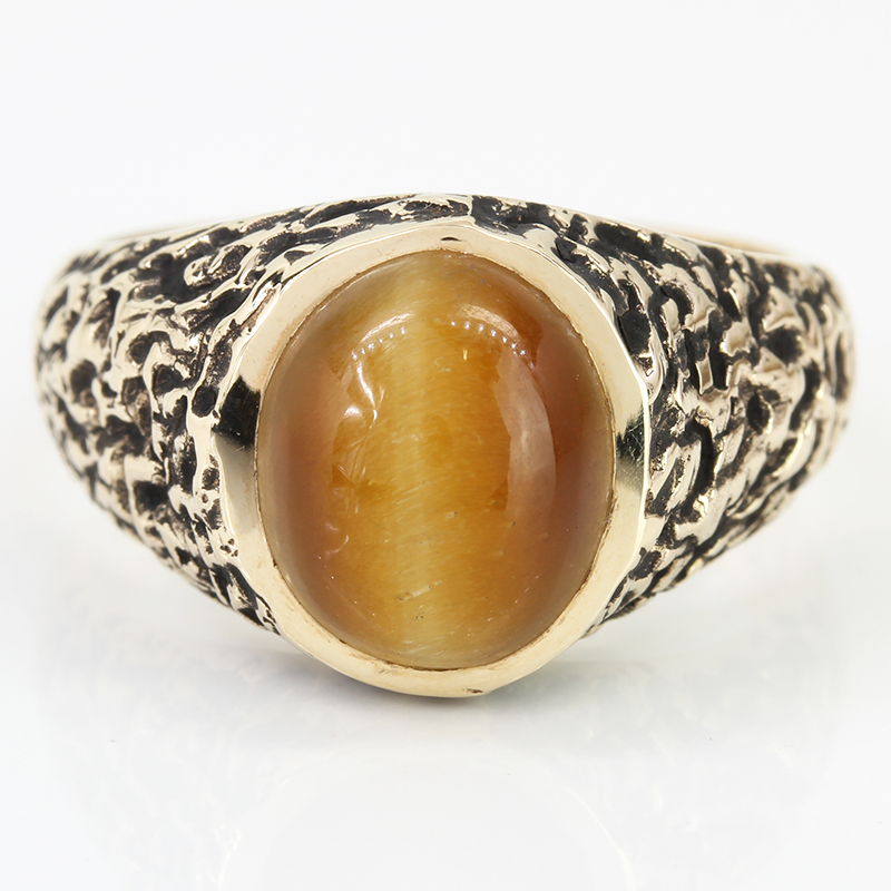 Vintage Men's 10K & 9.5kYellow Gold Nugget Tiger's Eye Cocktail Ring by ...