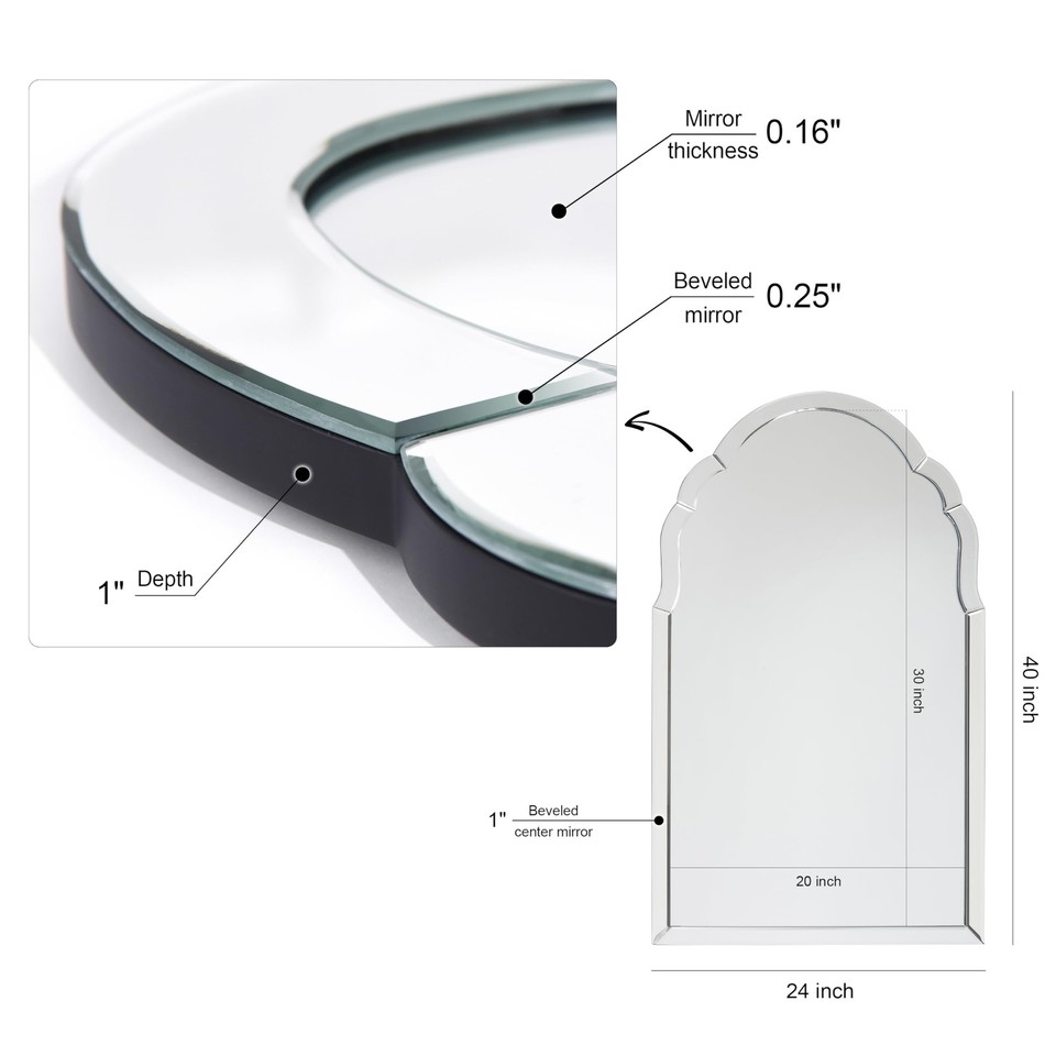 Elegant Arch Wall Mirror, for Vanity, Bathroom, 1"-Beveled Center ...