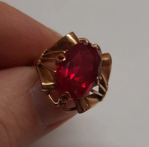 Vintage Ring Spider Beetle Red Ruby Gold Rose 14K ⭐️ 583 Soviet USSR ...