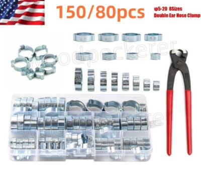 80/150pcs Double Ear Clamp O-Clips Kit Crimp Air Silicone Petrol Water ...