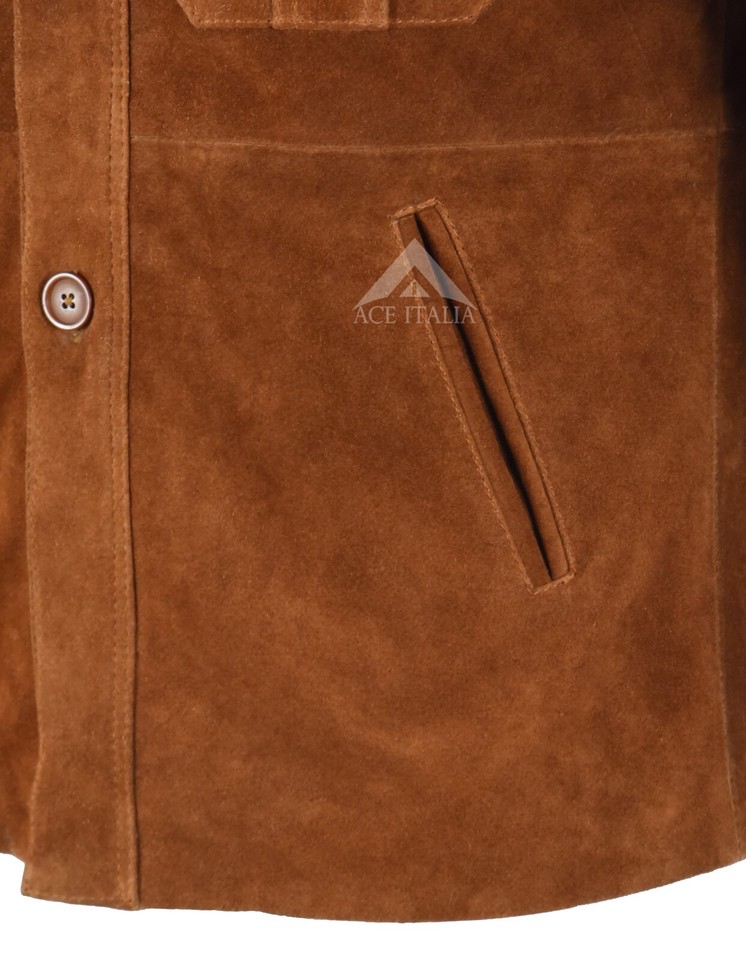 Men's Trucker Box Button Over Shirt Style Tan Suede Western Real ...