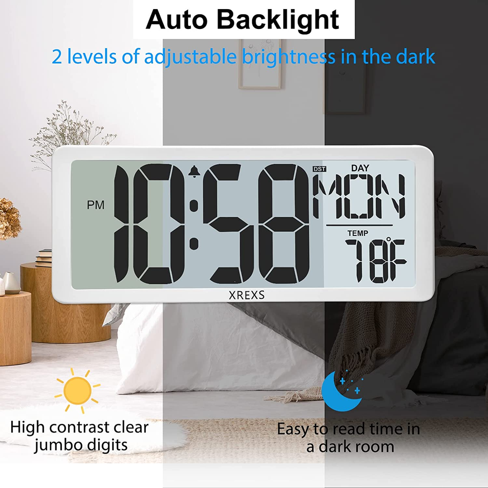 Large Digital Wall Clock with Backlight, 14.17 Inch Large Display Wall ...