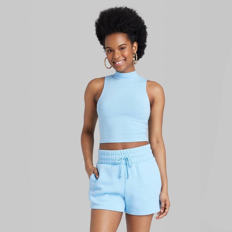 Women's Mock Turtleneck Tiny Tank Top - Wild Fable™ Light Blue | eBay