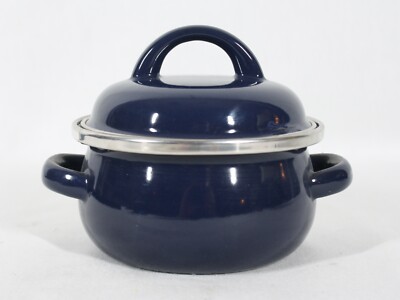 MEGAWARE COOKWARE PAIR COBALT BLUE ENAMEL 2 HANDLED COVERED POTS .5 ...