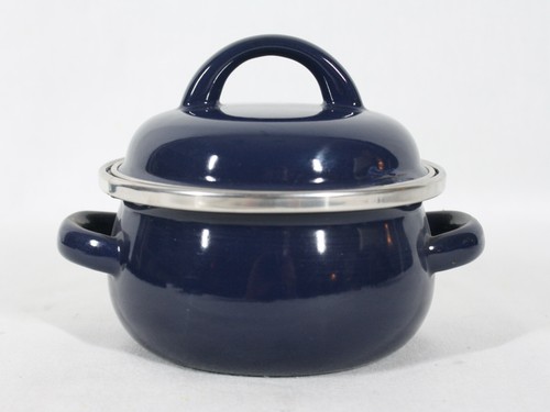 MEGAWARE COOKWARE PAIR COBALT BLUE ENAMEL 2 HANDLED COVERED POTS .5 ...