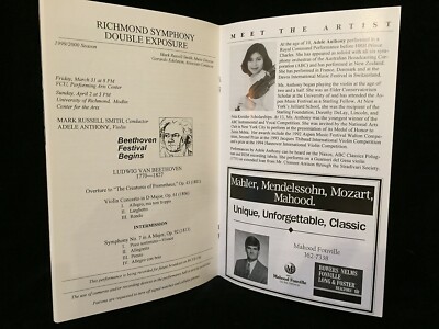 ADELE ANTHONY violin - Concert Program, March 2000 - Richmond VA ...