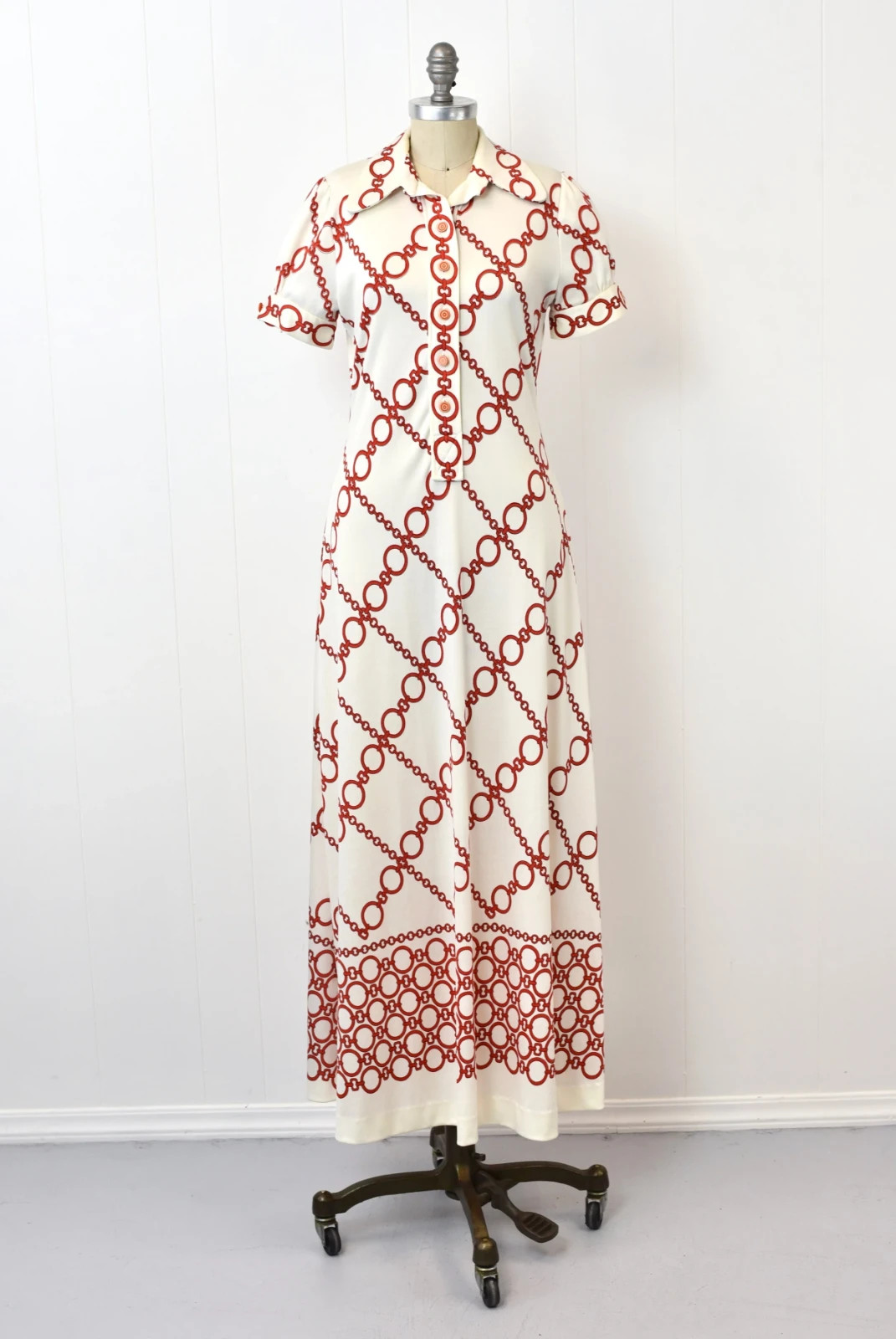 1970s Mr. Dino I Magnin Red White Chain Novelty Print… - Gem
