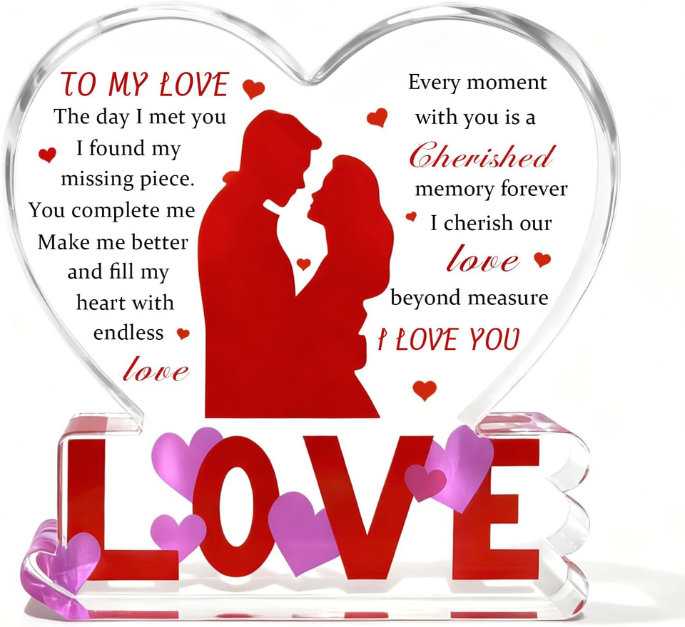 Valentines,Desk Heart-Shaped Acrylic Engraved Plaque 4X4X0.6 In ...