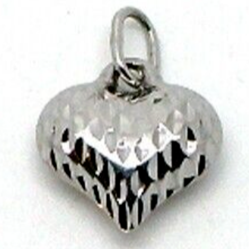 14K White Gold Diamond cut Puffed Heart Charm Pendant 3D | eBay