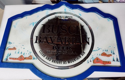 50 Anniversary Busch Bavarian Beer Mirror Pub Sign LARGE 31” X 24” Rare ...