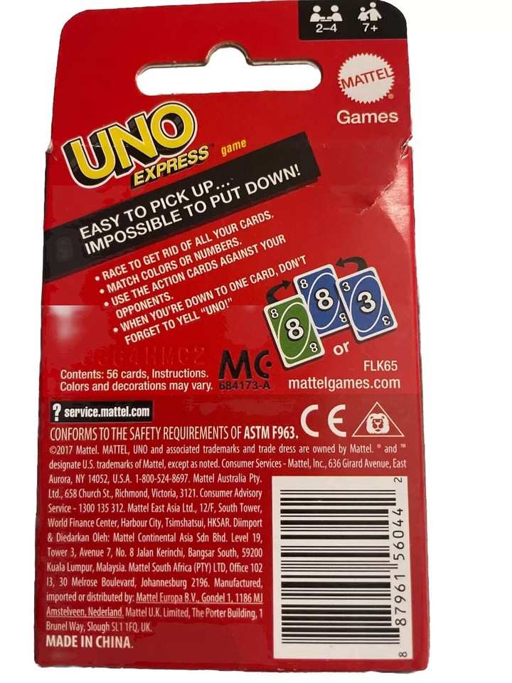 Mattel UNO Express Card Game a quick version of the classic game- 56 ...